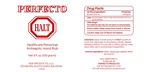 NDC 80656-800 Perfecto Halt Healthcare Personnel Antiseptic Hand Rub ...