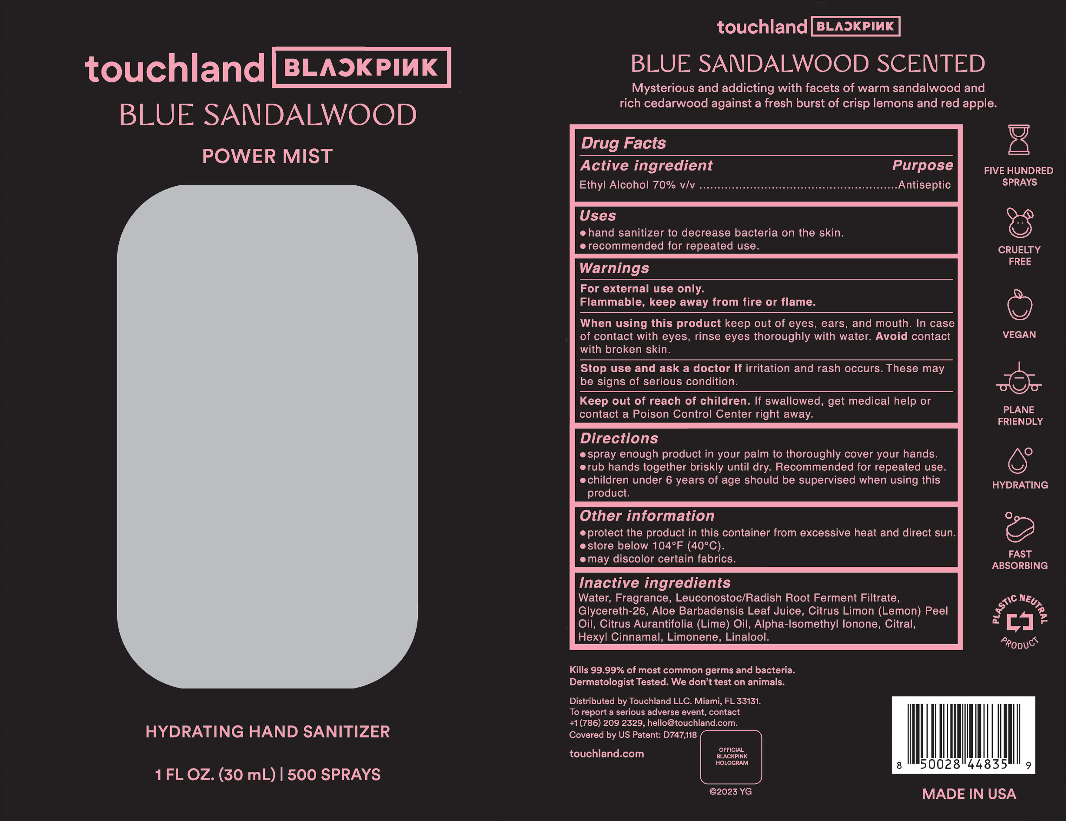 NDC 72033-120 Touchland Blackpink Blue Sandalwood Power Mist Spray Topical